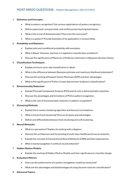 Most Asked Questions Pattern Recognition Gtu Pdf Support Vector Machine Principal