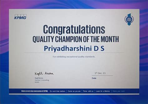 Priyadharshini D S On Linkedin Kpmglife Qualitychampionofthemonth Achievementunlocked