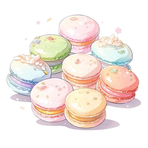 Cute Kawaii Colorful Macarons In Pastel Colors Sticker 마카롱 음식 캐릭터 일러스트