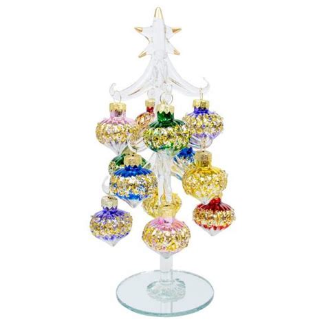 Miniature Glass 8 Christmas Tree Clear With Teardrop Ornaments