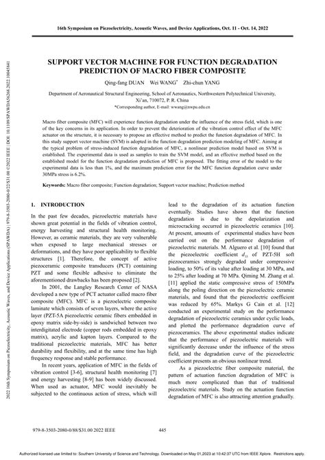 Pdf Support Vector Machine For Function Degradation Prediction Of Macro Fiber Composite