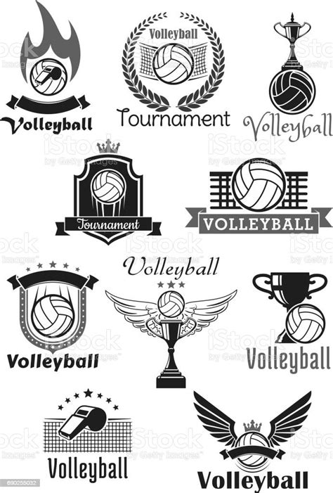 배구 대회 스포츠 클럽 벡터 아이콘 세트 배구에 대한 스톡 벡터 아트 및 기타 이미지 배구 Championship 검은색 Istock