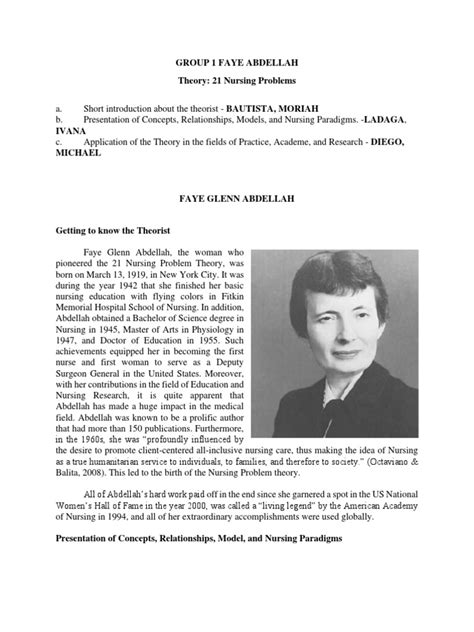 Group 1 Faye Abdellah Pdf Nursing Theory