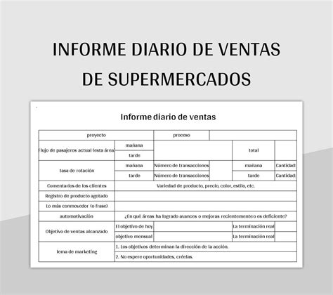 Plantilla De Excel Informe Diario De Ventas De Supermercados Y Hoja De