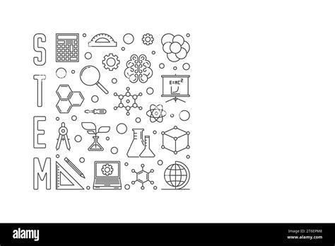 Vector Science Technology Engineering And Mathematics Stem Concept Minimal Outline Banner Or