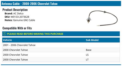 2000 2006 Chevrolet Tahoe Antenna Cable Ac Delco W0133 2073628