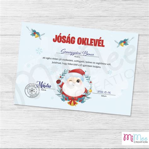 Jóság Oklevél A Mikulástól Mikulás Koszorú Mimee Creatio