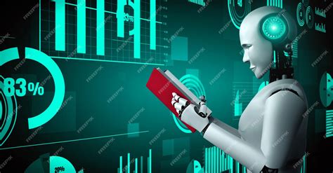 Ai 로봇 휴미노이드가 제어하는 미래 금융 기술은 기계 학습을 사용합니다 프리미엄 사진