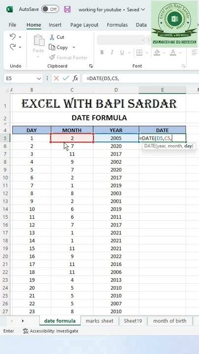 Use Date Formula In Easy Way Excelwithbapisardar Easyexcel Msexcel Excelsolutions Reels