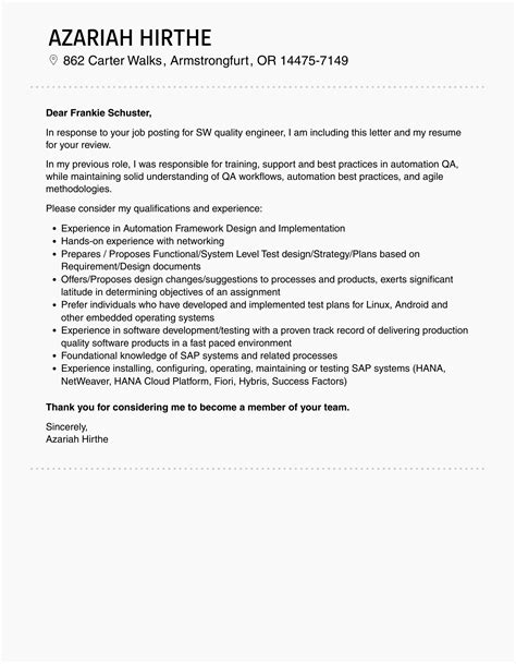 Sw Quality Engineer Cover Letter Velvet Jobs