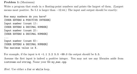 Solved Write A Program That Reads In N Floating Point Chegg