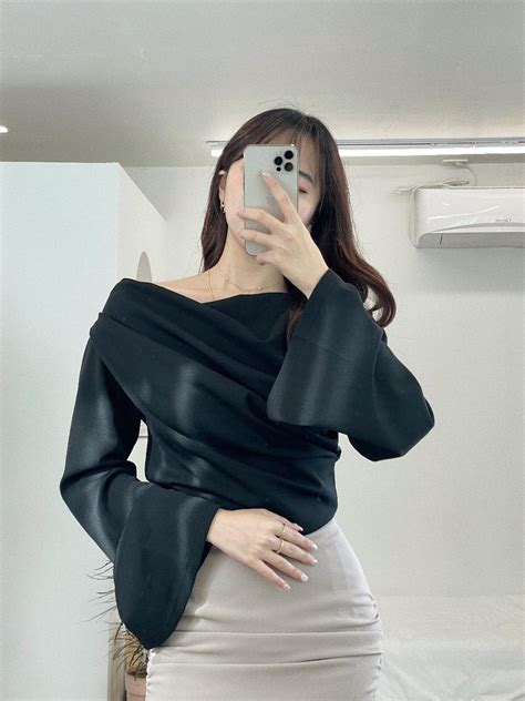 드레이프 셔링 긴팔 겨울 오프숄더 나팔 소매 블라우스