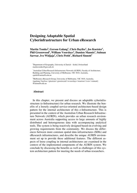 Pdf Designing Adaptable Spatial Cyberinfrastructure For Urban Eresearch