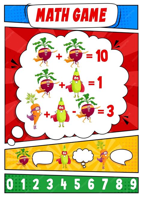 Premium Vector Math Game Worksheet Cartoon Vegetable Superhero