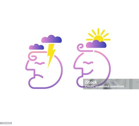 마음 두뇌 창조적 인 개념 폭풍 구름과 맑은 하늘머리 프로필 심리학의 마음 챙김과 스트레스 관리 벡터 로고 그림 심플하고 현대적인 라인 감각 지각에 대한 스톡 벡터 아트 및