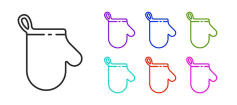 흰색 배경에 격리 된 검은 줄 오븐 장갑 아이콘 주방 냄비 표시자 기호 요리 장갑 다채로운 아이콘을 설정합니다 벡터 일러스트레이션 다중 색상에 대한 스톡 벡터 아트 및 기타