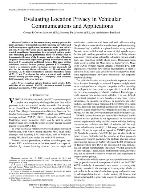 Pdf Evaluating Location Privacy In Vehicular Communications And Applications
