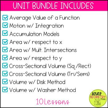 Applications Of Integration Unit Bundle Calculus Guided Notes Practice