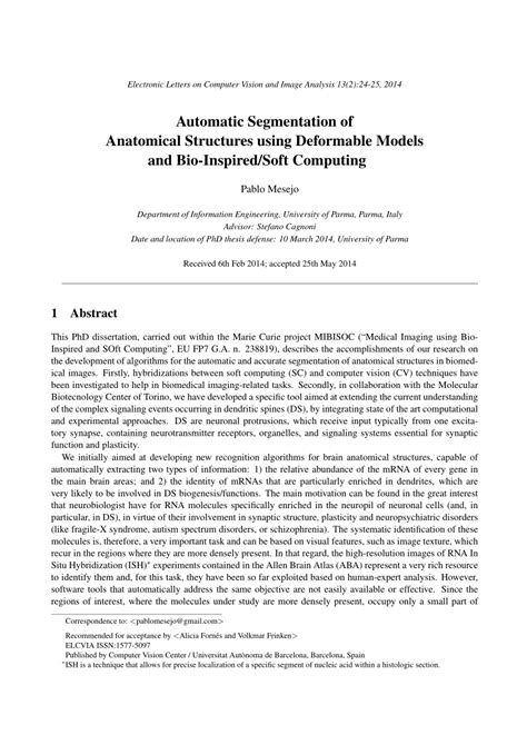 Pdf Automatic Segmentation Of Anatomical Structures Using Deformable Models And Bio Inspired