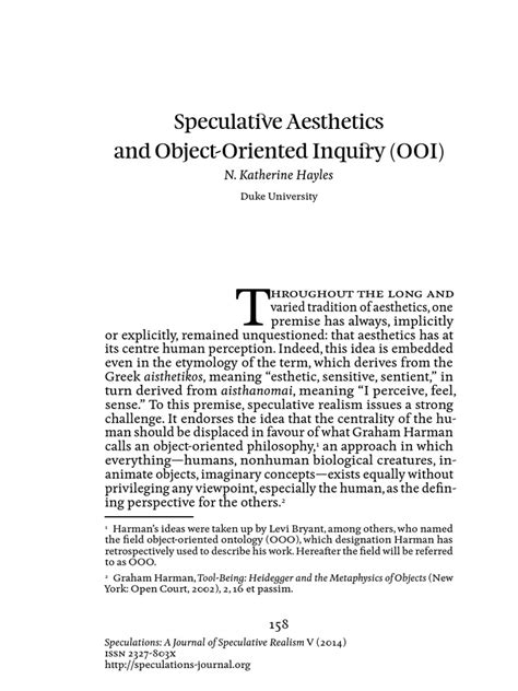 Pdf Speculative Aesthetics And Object Oriented Inquiry Dokumen Tips