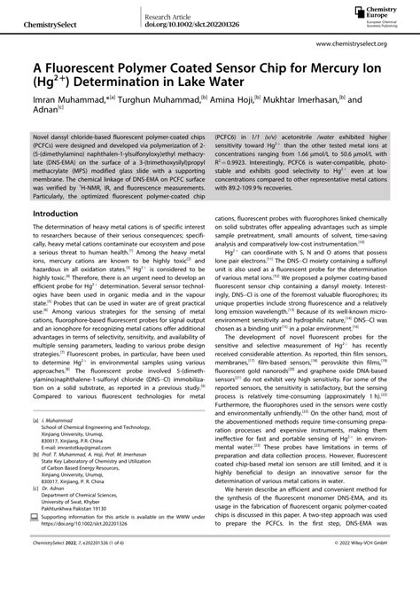 A Fluorescent Polymer Coated Sensor Chip For Mercury Ion Hg Determination In Lake Water