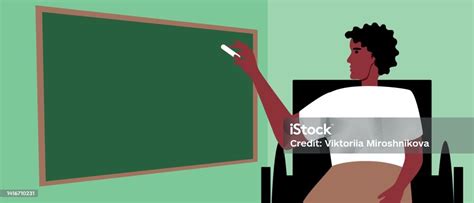 아프리카 여학생 또는 칠판에서 휠체어를 탄 장애인 디자인을위한 텍스트를위한 공간이있는 복사 공간 템플릿으로 플랫 벡터 스톡 일러스트 레이 션 건강관리와 의술에 대한 스톡