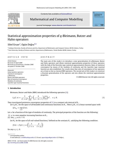 Pdf Statistical Approximation Properties Of Q Bleimann Butzer And Hahn Operators