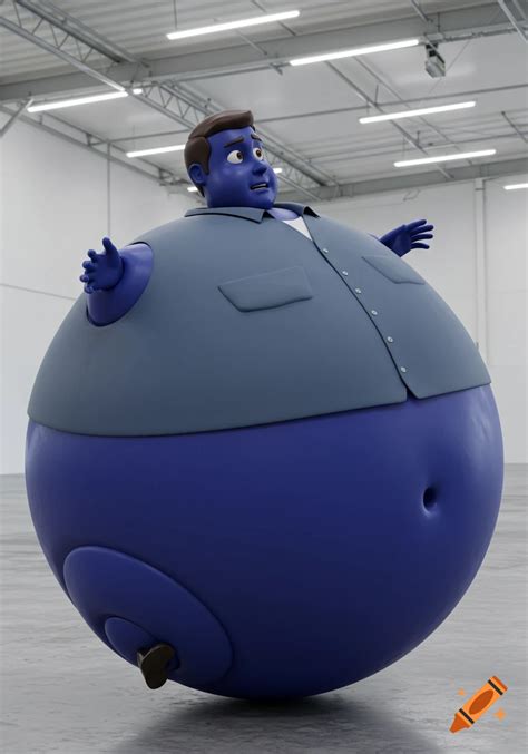 A 3d Rendering Of A Man With Blue Skin Inflating Into A Gigantic