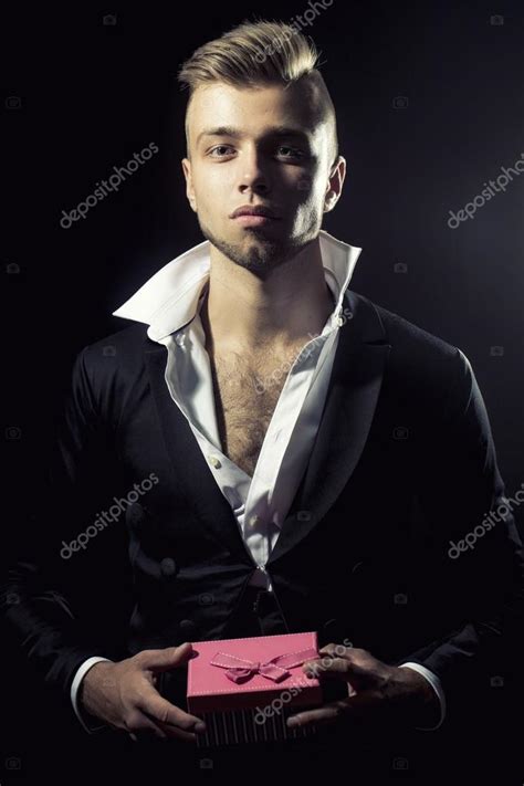 Sensual Man Keeping Presentation Box Stock Photo Tverdohlib Com 87714798