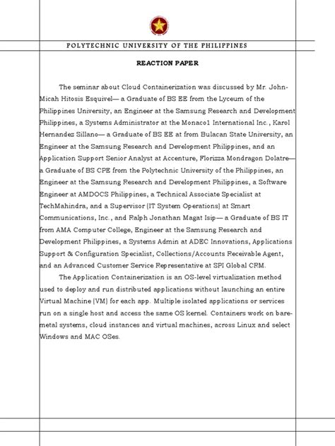 Escolano Jazmin Jade L Seminar 5 Cloud Containerization Reaction Paper Pdf