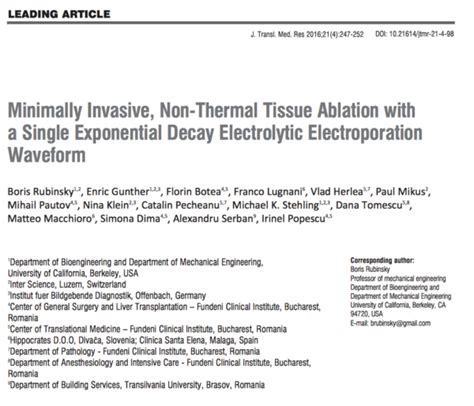 Minimally Invasive Non Thermal Tissue Ablation With A Single
