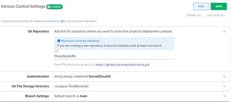 Saving A Malformed Git Url On The Vcs Page Causes Cac Project To Become Inaccessible · Issue