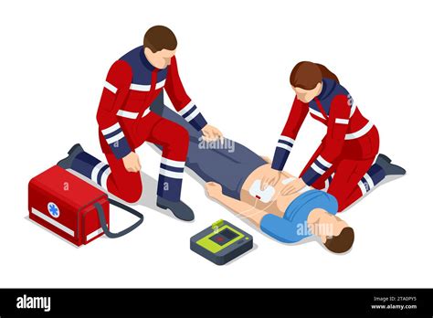 Isometric Concept Of Cardiac Massage Cpr Emergency Aid Medic Character