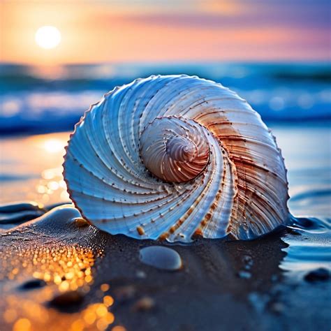 Premium Photo A Large Beautiful Shell Lies On The Ocean