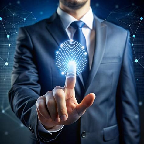 Biometrics Security Businessman Using Fingerprint Identification To Access Personal Financial
