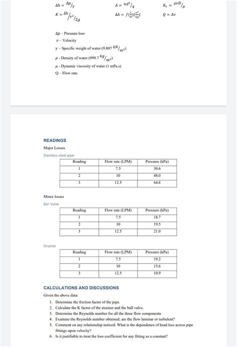 Solved Friction Losses In Pipes And Flow Components Specific Chegg