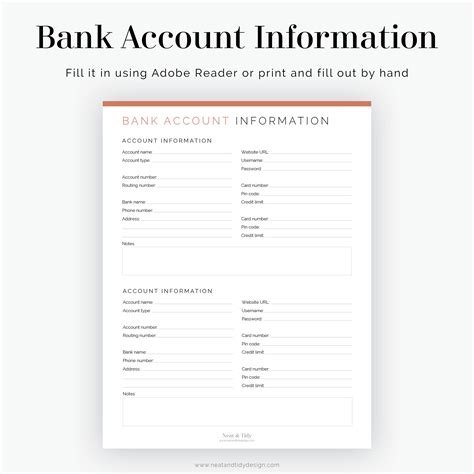 Bank Account Information Fillable Printable Pdf Finance Planner Business Planner