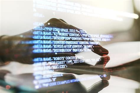 Premium Photo Double Exposure Of Abstract Programming Language Hologram With Finger Clicks On