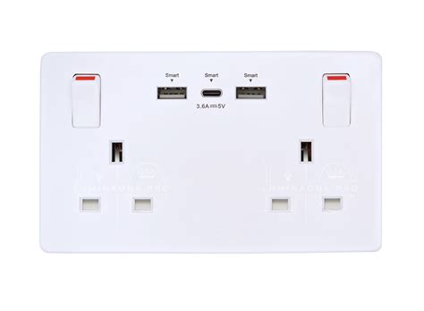 Usb Type C Double Socket 35w Max Fast Charging Double Wall Fast Charge Socket With 2 X Usb A