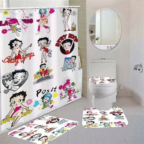 Betty Boop White Multi Bathroom Shower Curtain Toilet Seat Cover Rugs