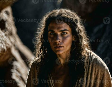 Photo Of Of Strong Cavewoman Inside Dark Cave Generative Ai 28111894