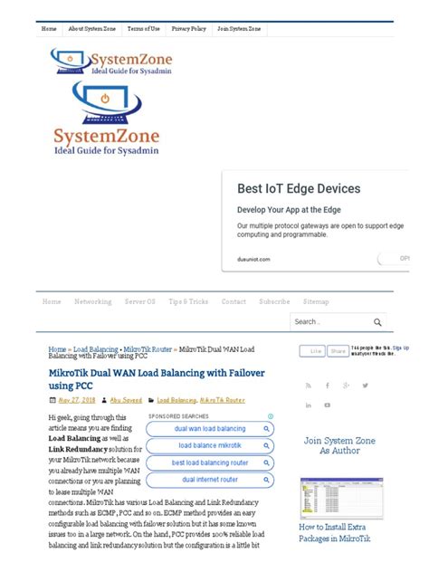 Mikrotik Dual Wan Load Balancing With Failover Using Pcc System Zone