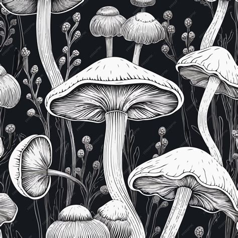 Psychedelic Seamless Pattern With Psilocybin And Hallucinogenic