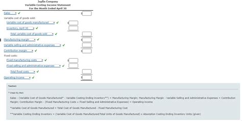 Solved Variable Costing Income Statement On April 30 The