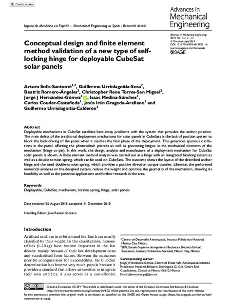 Pdf Conceptual Design And Finite Element Method Validation Of A New Type Of Self Locking Hinge