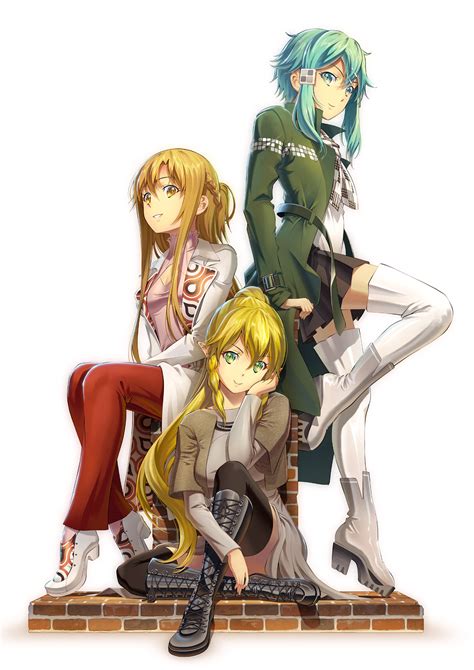 Safebooru 3girls Asuna Sao Blonde Hair Blue Eyes Blue Hair Brown