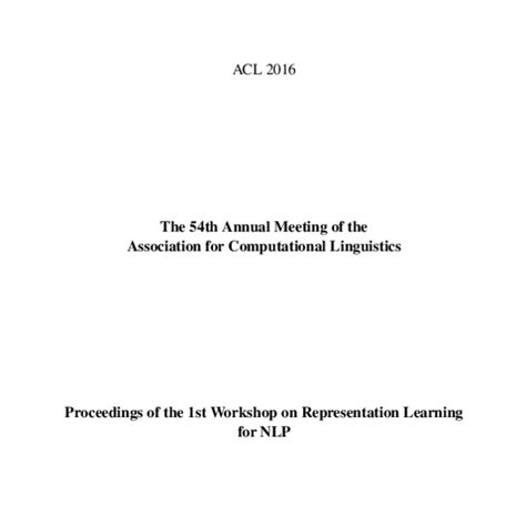 Proceedings Of The 1st Workshop On Representation Learning For Nlp Acl Anthology