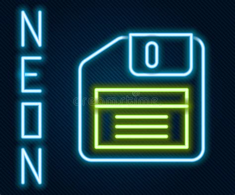 Glowing Neon Line Floppy Disk For Computer Data Storage Icon Isolated
