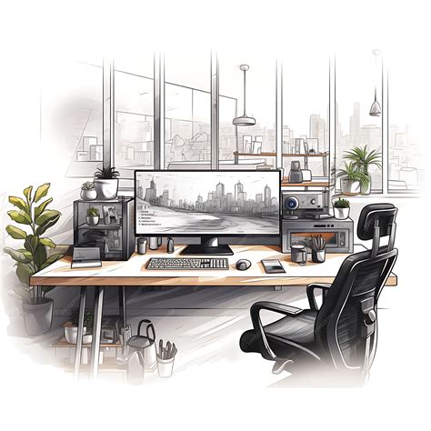Premium Photo Watercolor Software Engineer Room With A Sleek Desk