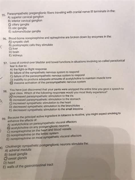 Solved 95 Parasympathetic Preganglionic Fibers Traveling